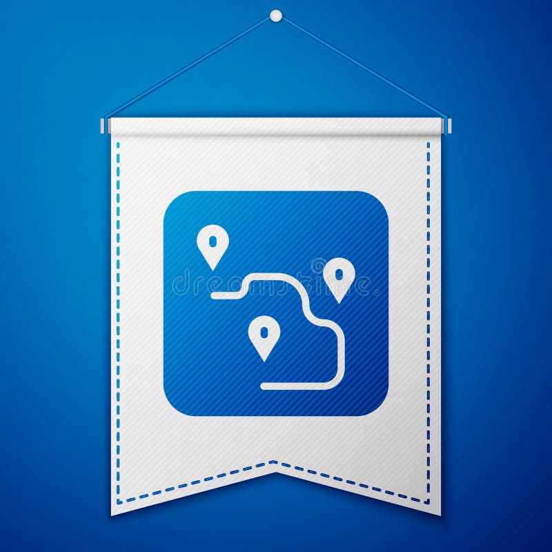 Blue Route Location Icon Isolated on Blue Background. Map Pointer Sign ...