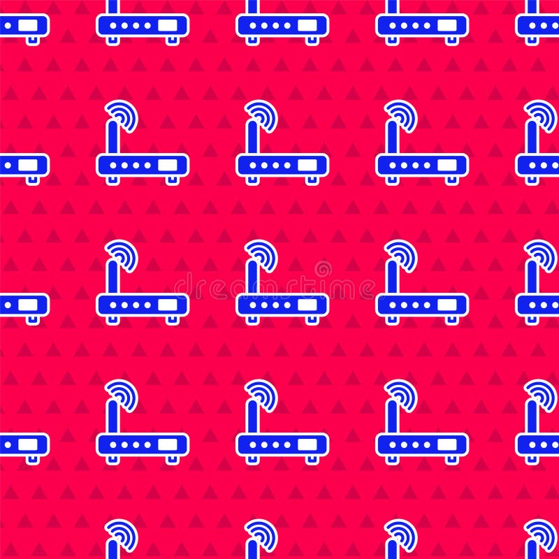 Blue Router and Wi-fi Signal Icon Isolated Seamless Pattern on White ...