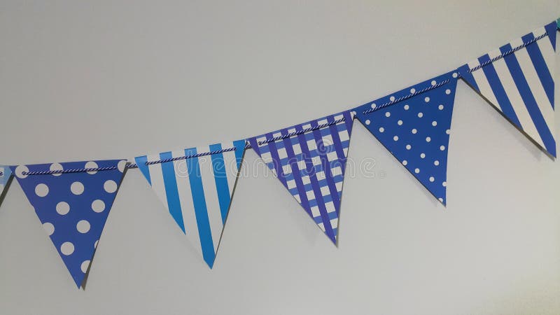 Blue Row of Paper Flags Prepared for Celebration. Stock Image - Image ...