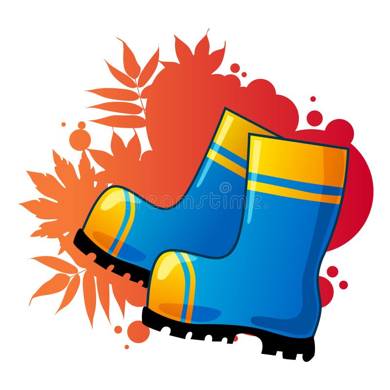 Blue Rubber Boot with Flowers in Cartoon Style Isolated on White ...