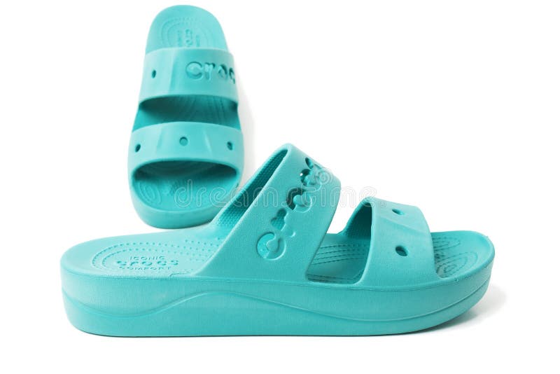 Blue Rubber Slippers Crocs on White Background. Comfortable Beach Shoes ...