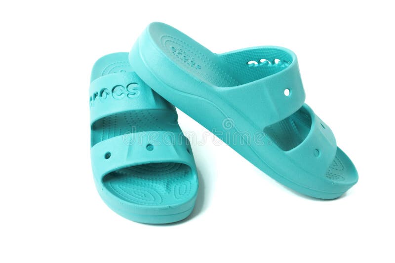Blue Rubber Slippers Crocs on White Background. Comfortable Beach Shoes ...