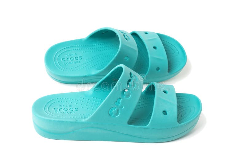 Blue Rubber Slippers Crocs on White Background. Comfortable Beach Shoes ...
