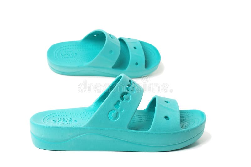 Blue Rubber Slippers Crocs on White Background. Comfortable Beach Shoes ...