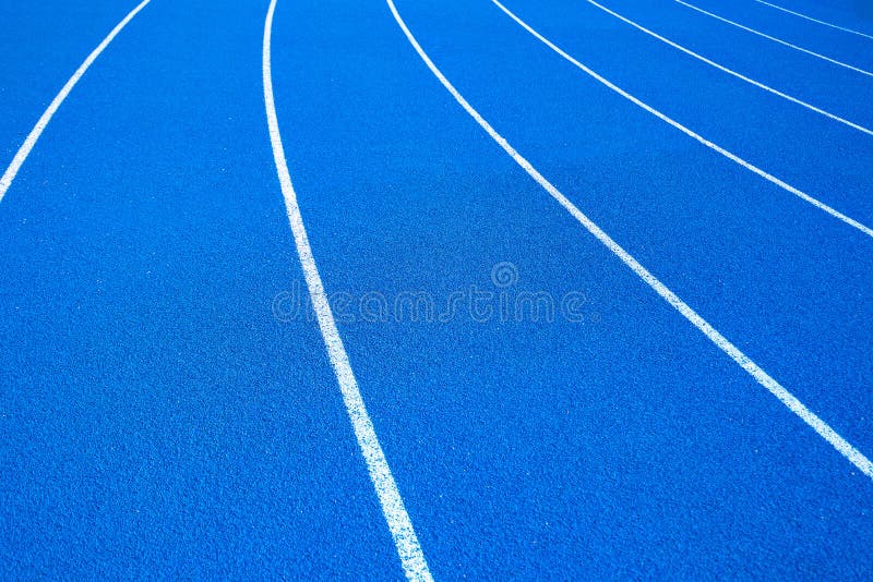 Blue Running Treadmill Track with Lane Numbers in Stadium Outdoors ...