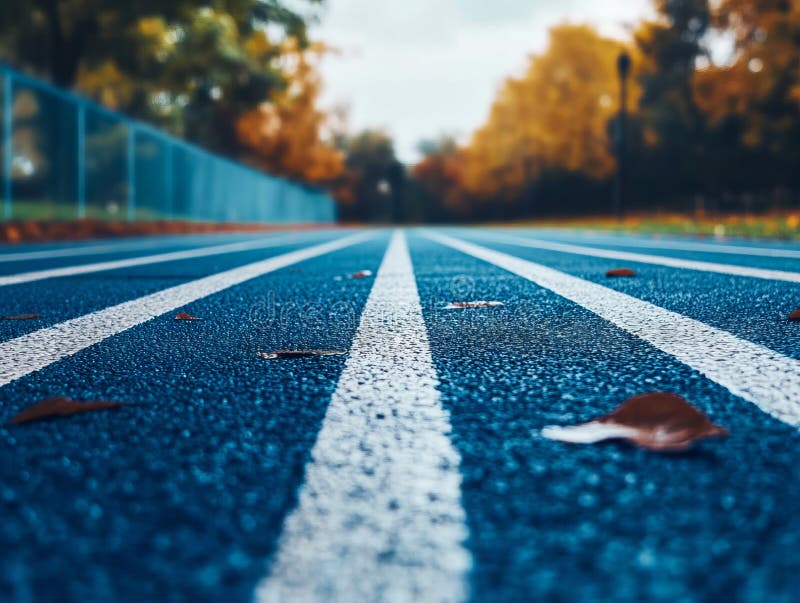 A Blue Running Track with White Lines on it Stock Photo - Image of ...