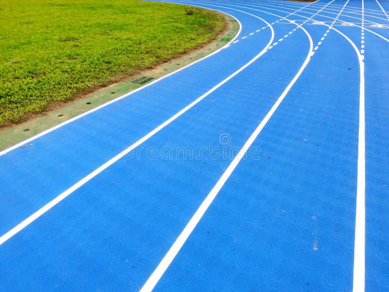 Blue Runway. the Start and End of the Stadium Track Stock Photo - Image ...
