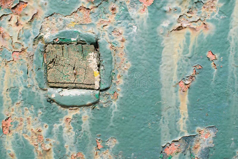 Blue Rust Metal Plate with Square Wood Piece Stock Image - Image of ...