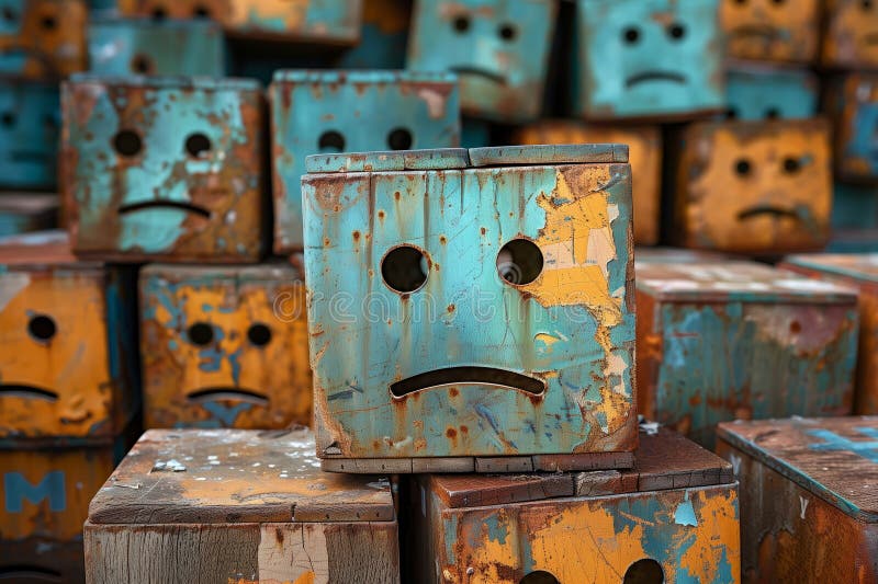 Blue Rusty Box with Sad Face Stock Image - Image of generated, rust ...