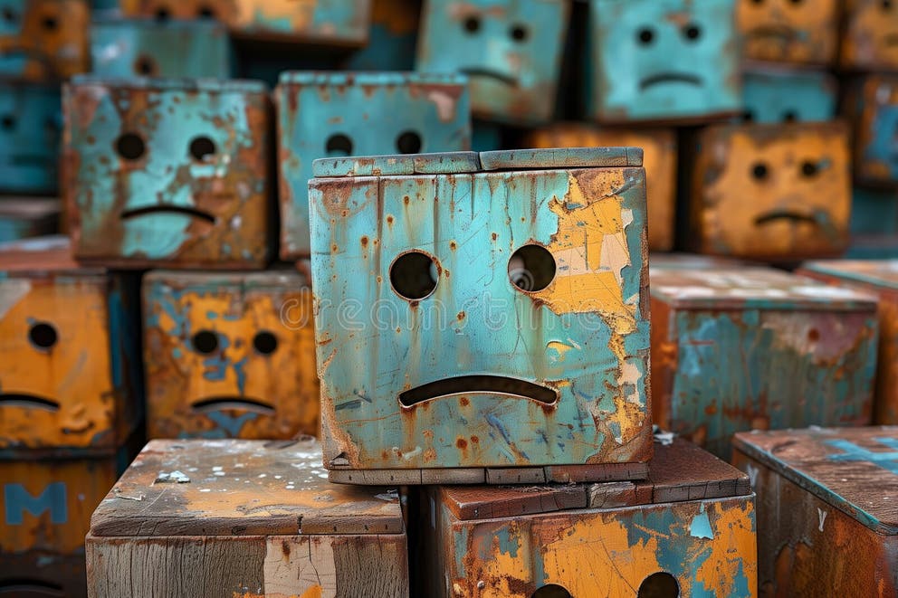 Blue Rusty Box with Sad Face Stock Image - Image of generated, rust ...