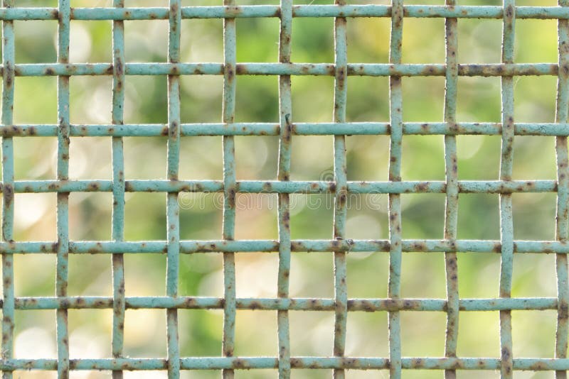 Blue Rusty Cage Close Up. Green Background Stock Photo - Image of ...