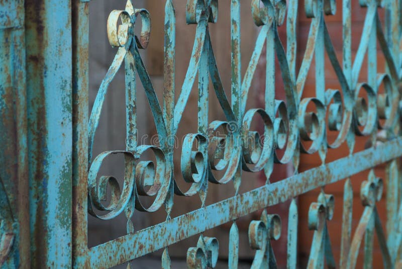 Blue Rusty Metal Texture Wrought Pattern on an Old Fence Stock Image ...