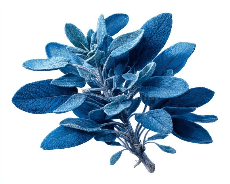 Blue Sage Leaves on White Background Stock Illustration - Illustration ...