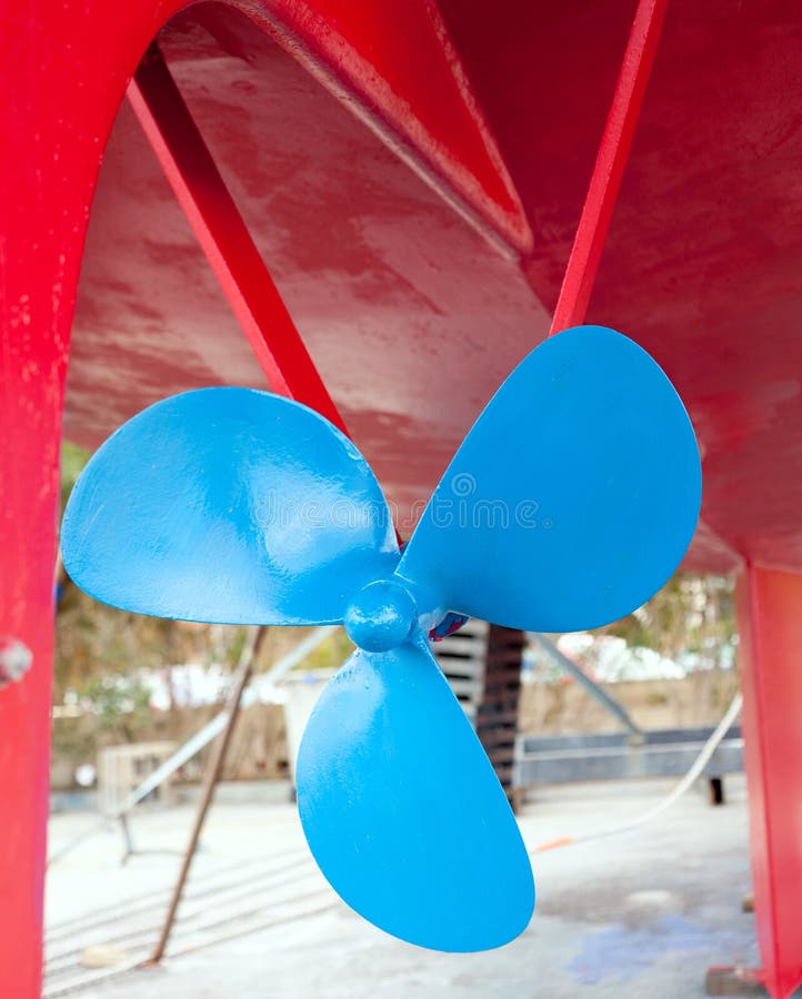 Blue Sailboat Propeller in a Red Hull Stock Photo - Image of port, hull ...