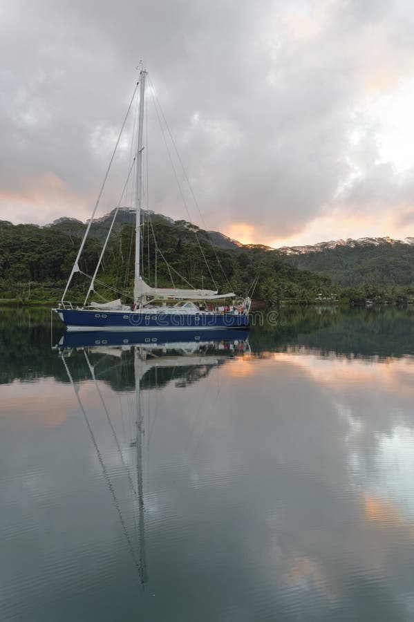 Blue sailing yacht stock image. Image of moisture, mooring - 66105055