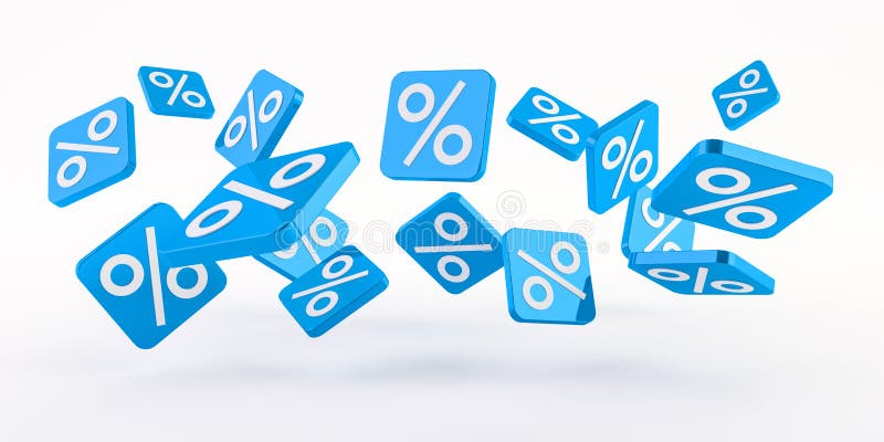 Blue Sales Icons Floating in the Air 3D Rendering Stock Illustration ...
