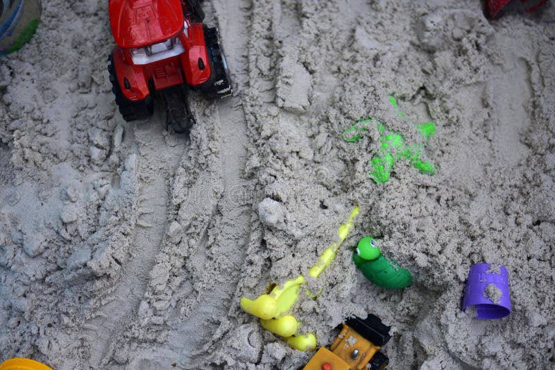 Blue Sandbox Full of Sand and Toys Top View. Stock Image - Image of ...