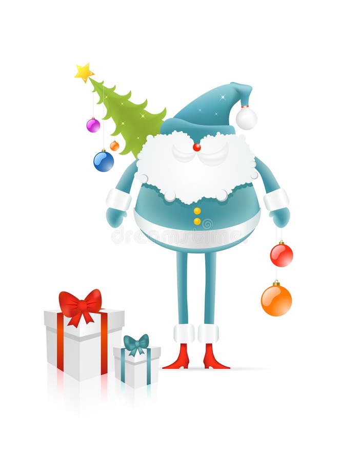 Blue Santa Claus with Cristmas Tree and Gifts Stock Vector ...