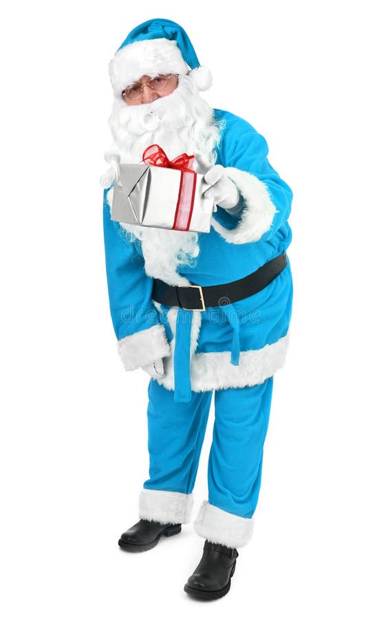 Blue Santa Claus with Bell on White Stock Image - Image of gloves ...
