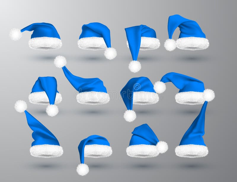 Blue Santa Claus Hat Isolated on Gray Background. Gradient Mesh Santa ...