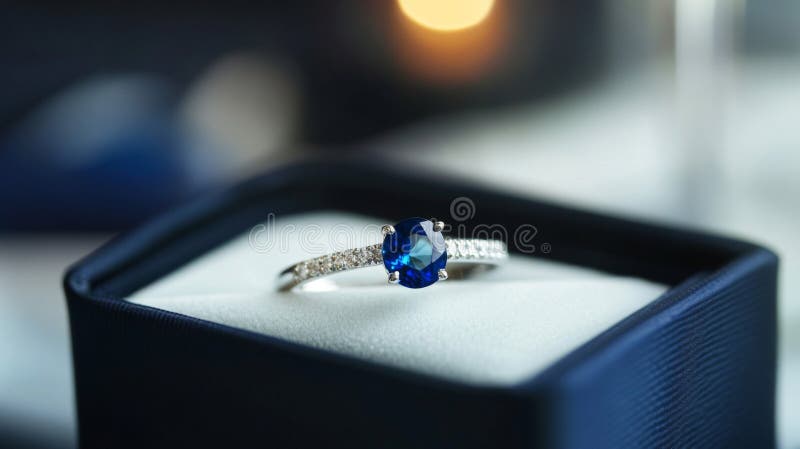 Blue Sapphire Engagement Ring in Blue Velvet Box Stock Illustration ...