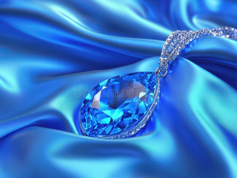 Blue Sapphire Pendant Rests on Blue Silk Fabric Stock Illustration ...