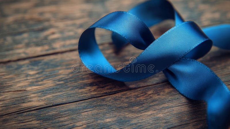 Blue Satin Ribbon Curls on Dark Wooden Surface Stock Illustration ...
