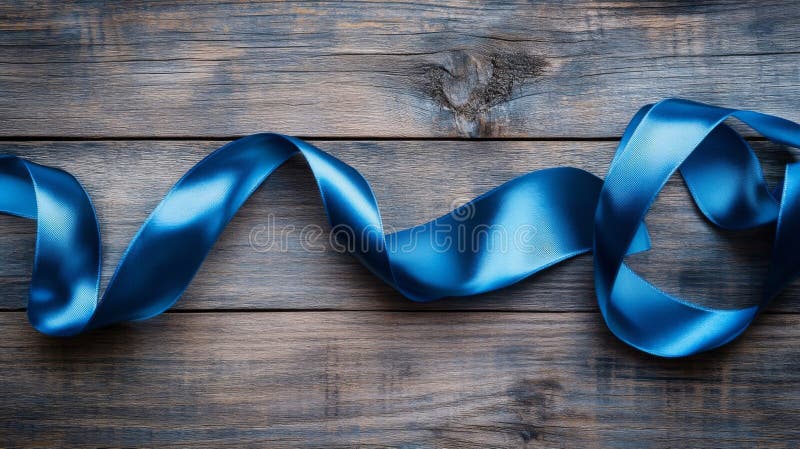Blue Satin Ribbon Elegantly Curves on Rustic Wood Stock Illustration ...
