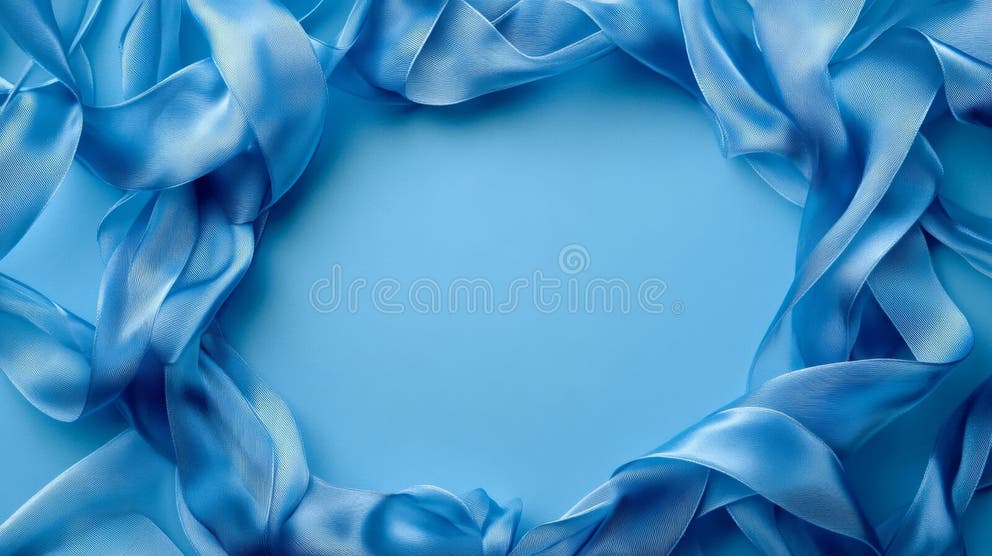Blue Satin Ribbons Frame a Light Blue Background Stock Illustration ...