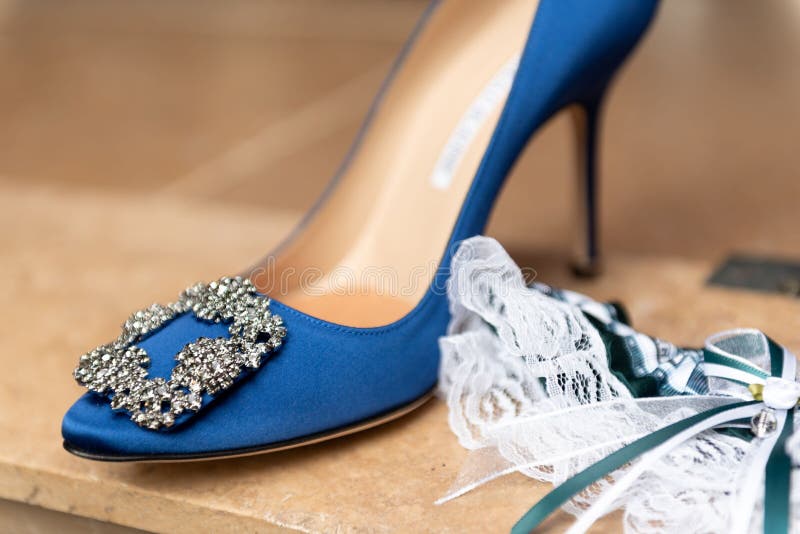 Blue Satin Shoe and a White Garter. Stock Photo - Image of cozy, pretty ...