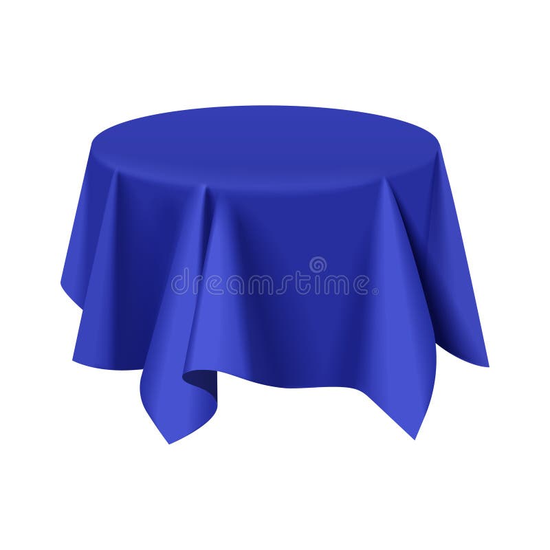 Blue Satin Tablecloth Covered Round Table, 3D Pedestal Draped with ...