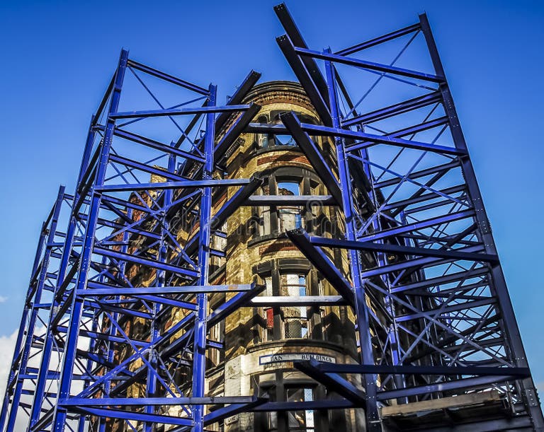 Blue scaffolding stock image. Image of brick, tower, construction ...