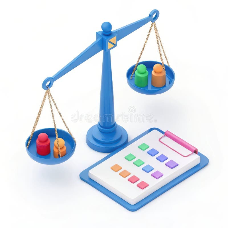 A Blue Scale with Colorful Figures Symbolizing Equity in Hiring Paired ...