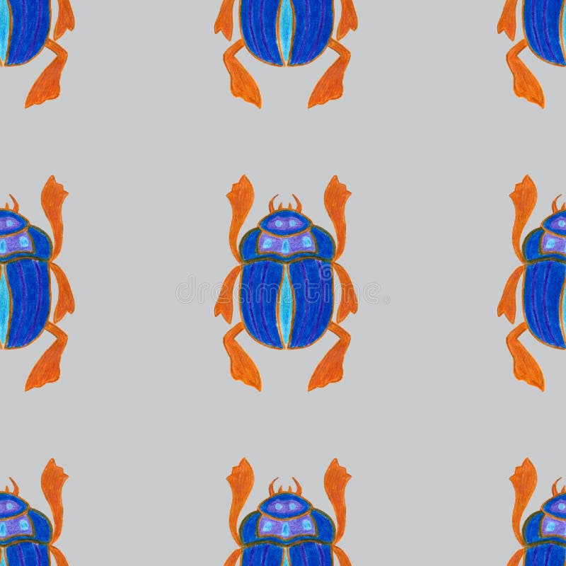 Blue Scarab Isolated on White Background. Seamless Pattern with Bug ...