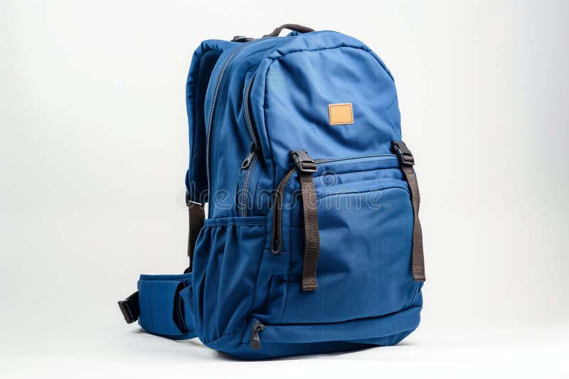 Blue School Backpack with Multiple Compartments, Brown Straps, and ...