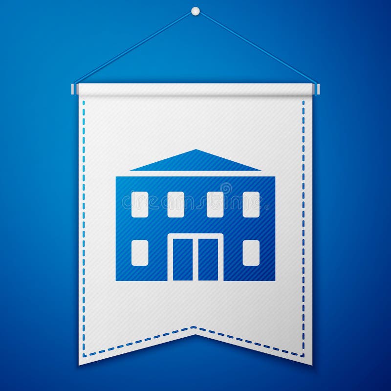 Blue School Building Icon Isolated on Blue Background. White Pennant ...