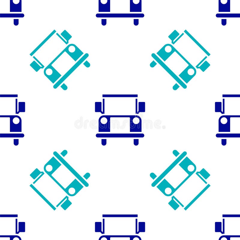 Blue School Bus Icon Isolated Seamless Pattern on White Background ...