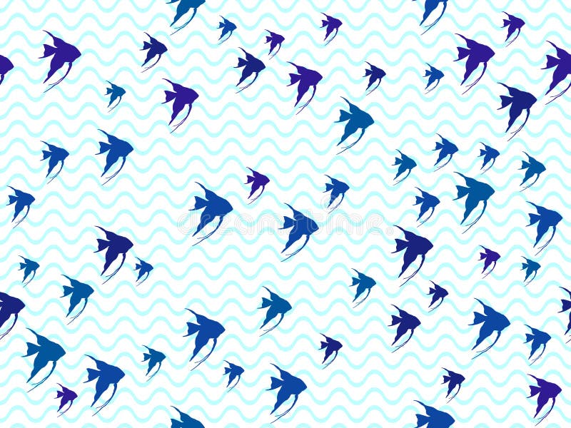 Blue School of Fish Swimming Seamless Pattern Vector Print. Stock ...