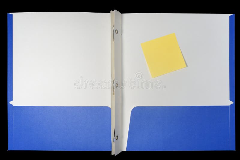Blue School Folder with Yellow Sticky Note on Black Background Stock ...