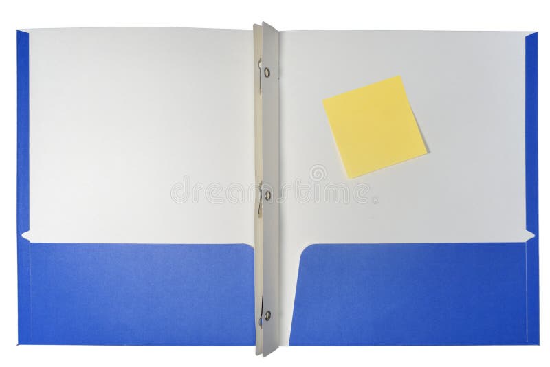 Blue School Folder with Yellow Sticky Note Isolated on White Background ...