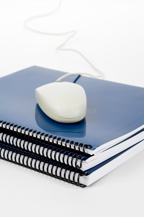 Blue School Textbook and Computer Mouse Stock Image - Image of white ...