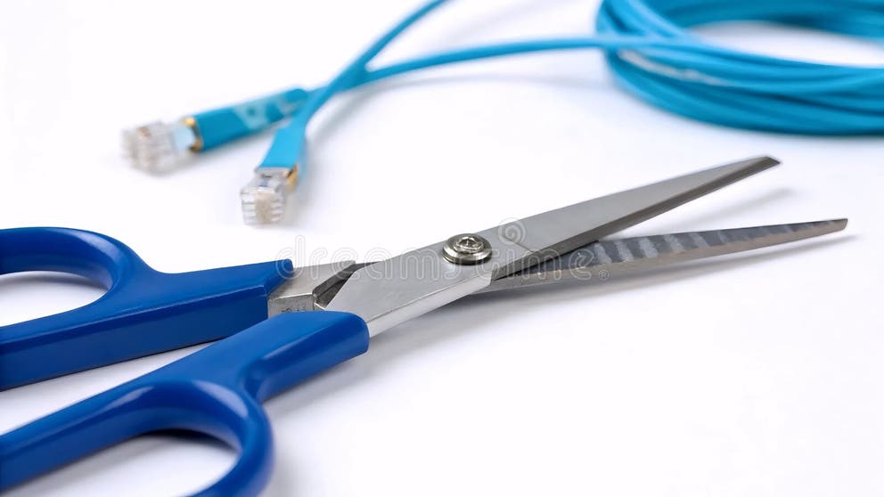 Blue Scissors and Network Cables Ready for Cutting Stock Illustration ...