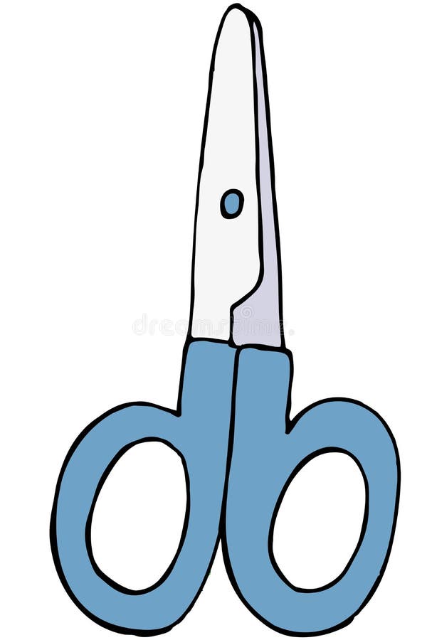 Blue Scissors for Paper, Color Vector Illustration in Doodle Style ...