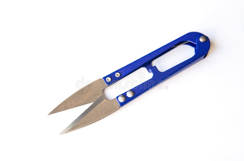 Blue Scissors To Cut the Thread Isolated on White Background Stock ...
