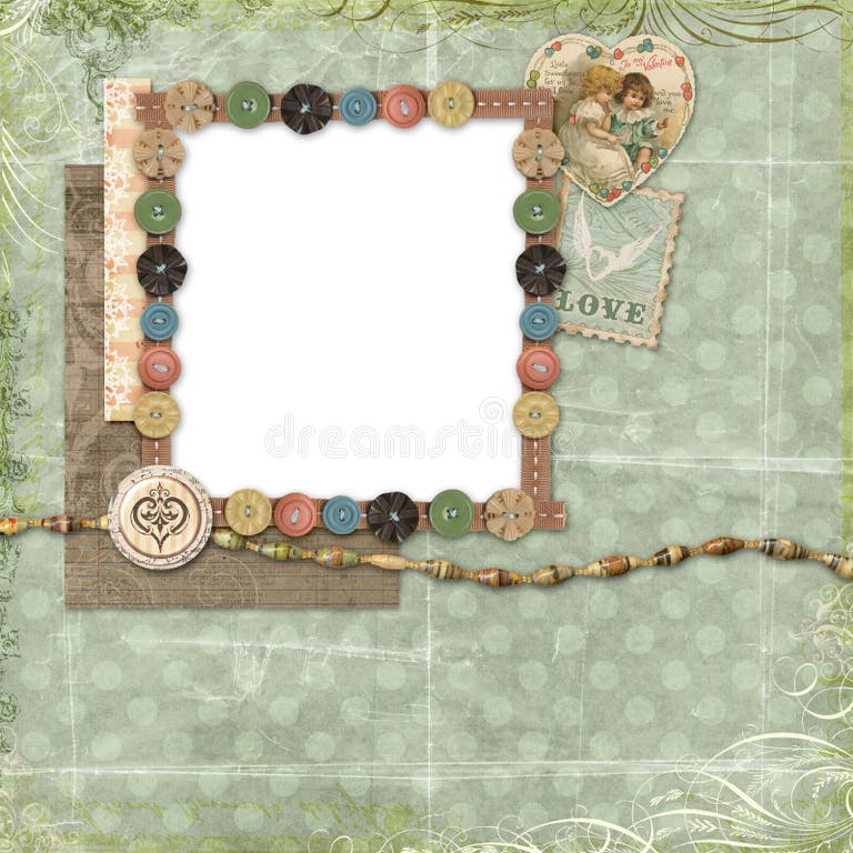 Blue Scrapbook Layout with Vintage Embellishments Stock Illustration ...