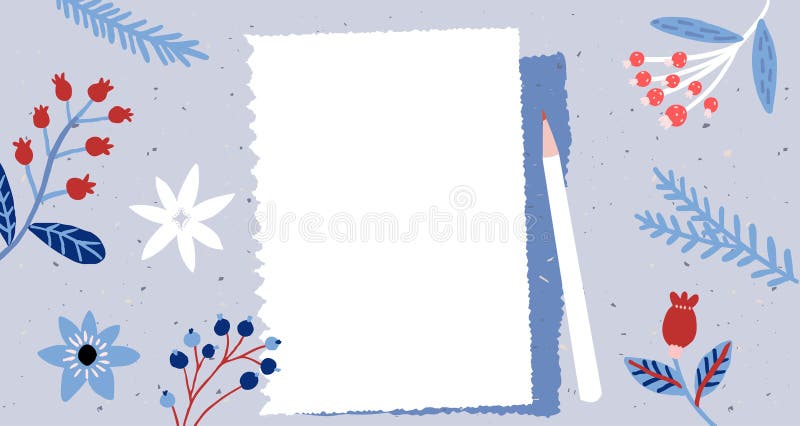 Blue Scrapbook Page Banner Frame, Torn Paper Decorated with Floral ...