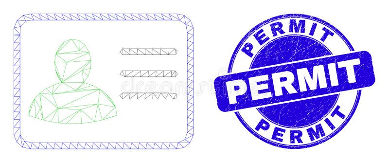 Blue Scratched Permit Stamp and Web Carcass User Card Stock Vector ...