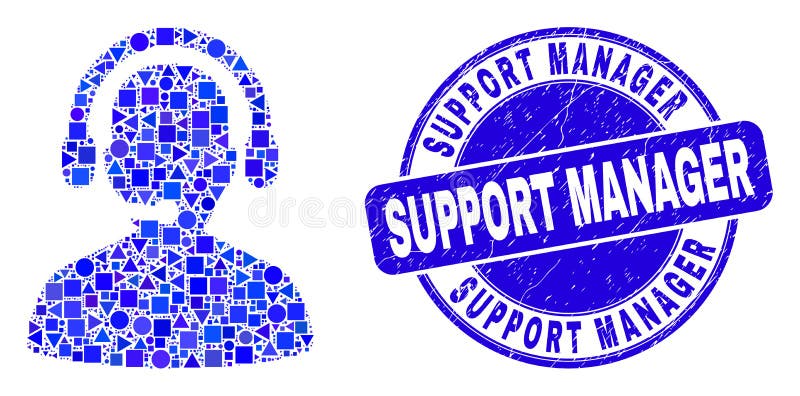 Blue Scratched Support Manager Stamp Seal and Call Center Operator ...