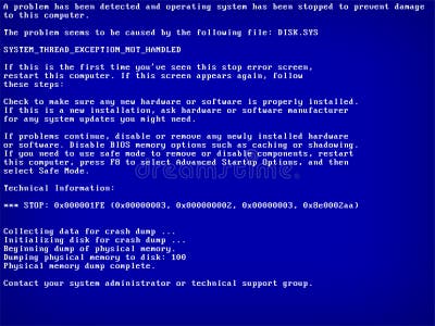 Blue Screen of Death BSOD. System Crash Error. Stock Vector ...