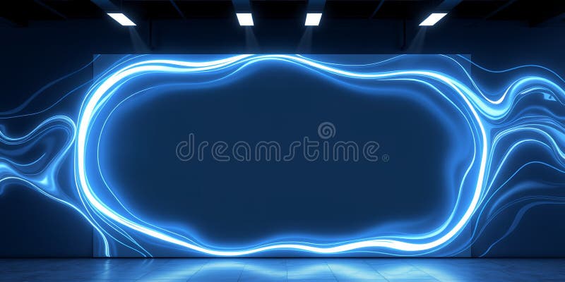 A Blue Screen with a Glowing Blue Frame and Wavy Lines in a Dark Room ...